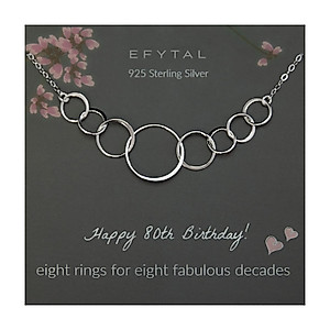 EFYTAL 80th Birthday Gifts for Women, Sterling Silver Eight Circle Necklace for Her, 80 Year Old Birthday Gifts for Women, 80th Birthday Decorations for Women, 80th Party, 80th Presents