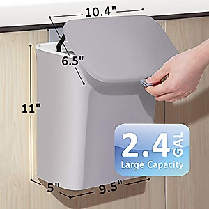 AYADA Hanging Trash Can with Lid, Hanging Garbage Can for Kitchen Cabinet Door in Cabinet Trash Can Hanging Door Mounted Trash Can Under Sink Door Trash Bin RV Bathroom (Grey)