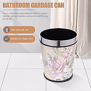 GLEAVI Garbage Bin Garbage Bin Stainless Steel Ring Trash Can Flower Print Kitchen Waste Bin Container Garbage Can Waste Bucket Basket for Bathroom Bathroom Trashcan Bathroom Trashcan