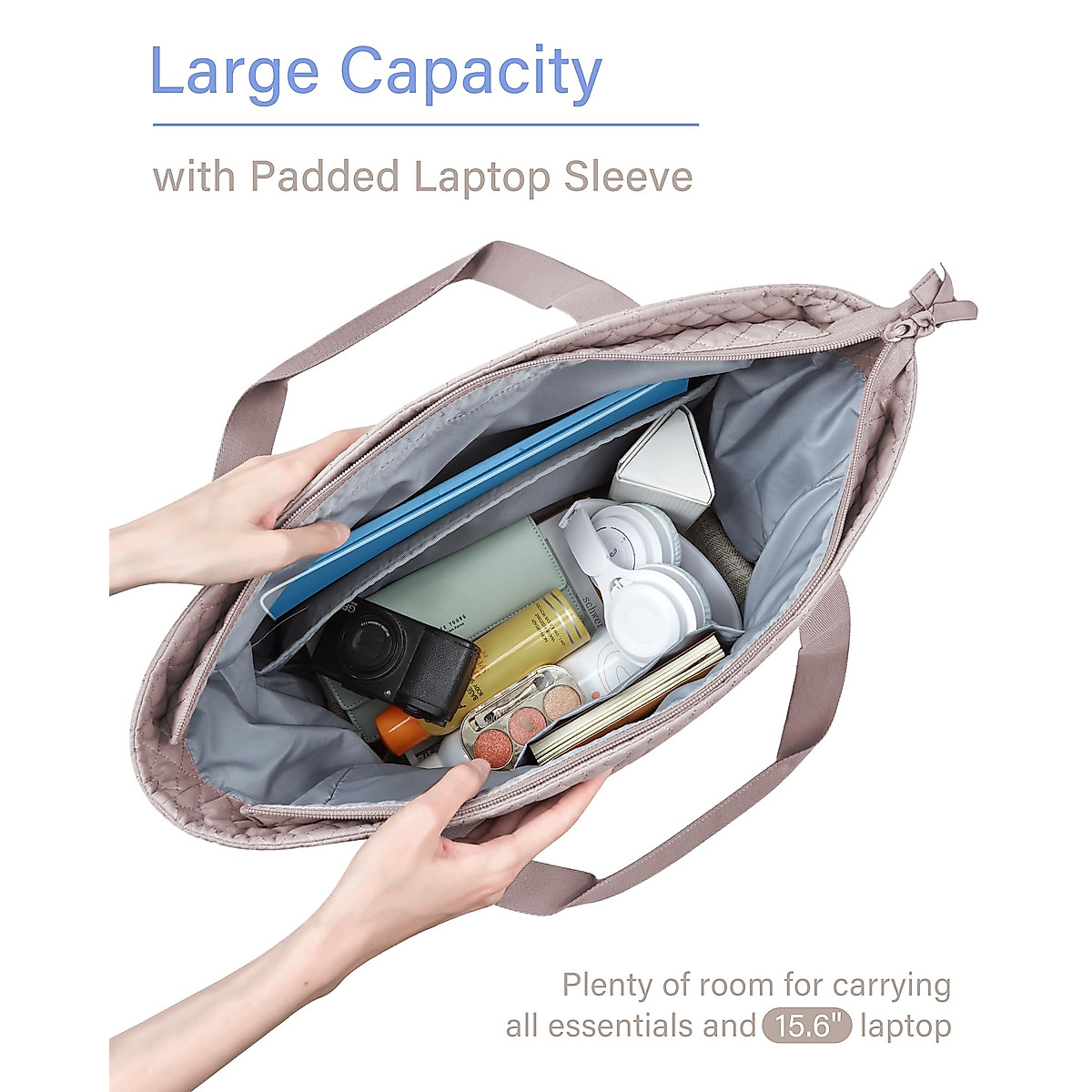 BAGSMART 25L Quilted Tote Bag Large Shoulder Bag with Top Handle for Women, Machine Washable Work Travel Handbag