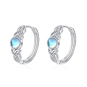 POPLYKE Sterling Silver Celtic Moonstone Hoops Earrings Huggie Earrings Jewelry Gift for Women