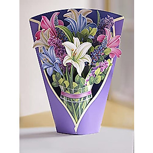 Freshcut Paper Pop Up Cards, Lillies & Lupines, 12 inch Life Sized Forever Flower Bouquet 3D Popup Greeting Cards with Note Card and Envelope