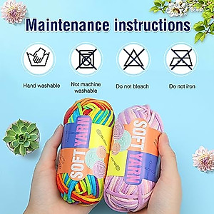 IMZAY 100g/3.52OZ Yarn for Crocheting, Cotton Yarn and Yarn for Beginners with Easy-to-See Stitches, Ergonomic Handle Hooks, Cotton Nylon Chunky Yarn for Crocheting and Knitting-Pink and Rainbow