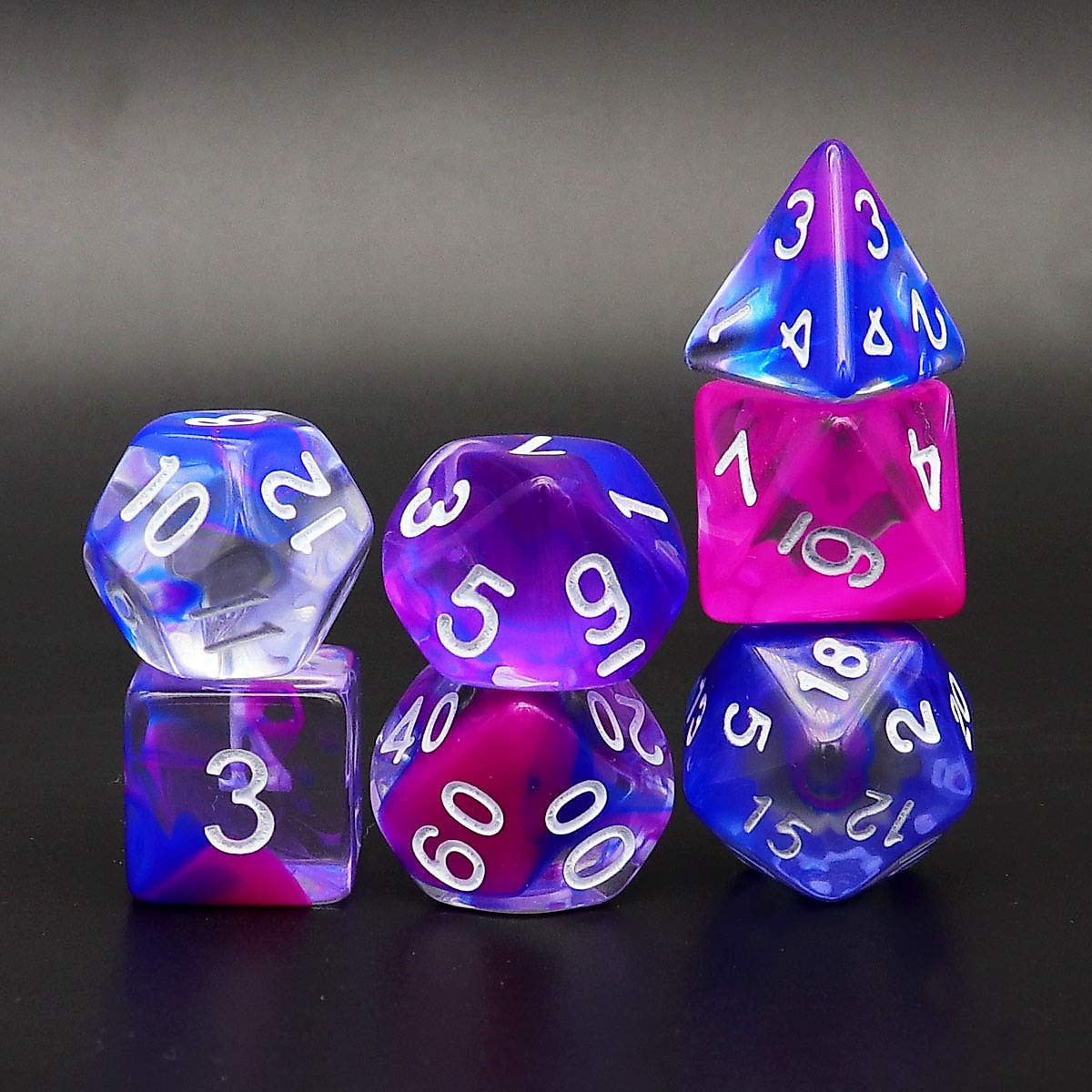Haxtec DND Dice Set 7PCS Polyhedral D&D Dice for Roleplaying Dice Games as Dungeons and Dragons (Blue Pink Clear)