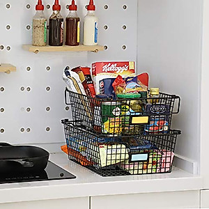 4 Pack [ XXXL Large ] STACKABLE Wire Baskets for Organizing - Pantry Storage and Organization Metal Bins for Produce, Food, Fruit - Kitchen Bathroom Closet Cabinet, Countertop, Under Sink Organizer