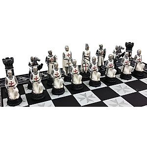 HPL Medieval Times Crusades Red and White Armored Maltese Knights Chess Set with 17" Board