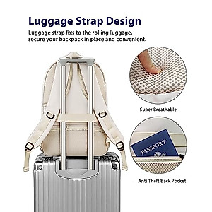 MATEIN 17 inch Laptop Backpack for Women, Big Travel Backpack Airline Approved with Luggage Strap, Heavy Duty Work Bag with USB Charging Port, Water Resistant Bag for College, Beige