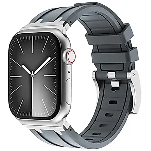 NewWays for Apple Watch Ultra 2 Band 49mm 45mm 44mm 42mm for Men, AP Wide Sport Liquid Silicone Rubber Band with Stainless Steel Adapter for Apple Watch Band for iWatch Series 8 7 6 5 SE Ultra Luxury