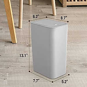 TrashAid Bathroom Trash Can with Lid,2.6 Gallon / 10 Liter Small Garbage Can with Press Top Lid,Plastic Wastebasket with Pop-up Lid for Toilet,Office,Bedroom,Living Room,Grey (AMZUSIJS01GRY040012)