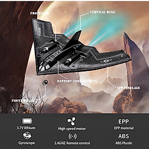Eayaele RC B-2 Spirit Bomber Plane, 2CH Remote Control Airplane Foam Toy for Beginners Easy Ready to Fly Kids Boys (Black)
