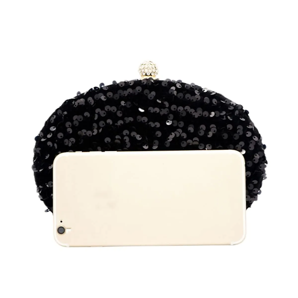 IAMUHI Sequins Evening Handbags and Purses for Women,Ladies Small Oval Top Handle Clutch Crossbody Bag with Chain,Black