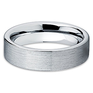 Silly Kings 6mm Silver Tungsten Carbide Wedding Band Flat Shape Brushed Unisex Comfort Fit 7.5