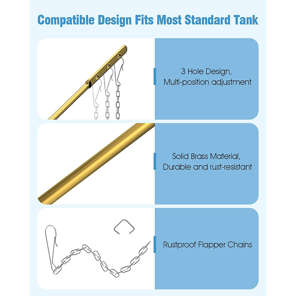 BUT TO Zinc Alloy Universal Toilet Handle Replacement Kit - Front Mount Toilet Tank Flush Handle with Stainless Steel Flapper Chain - Easy Install Toilet Handle Lever for Reliable Performance