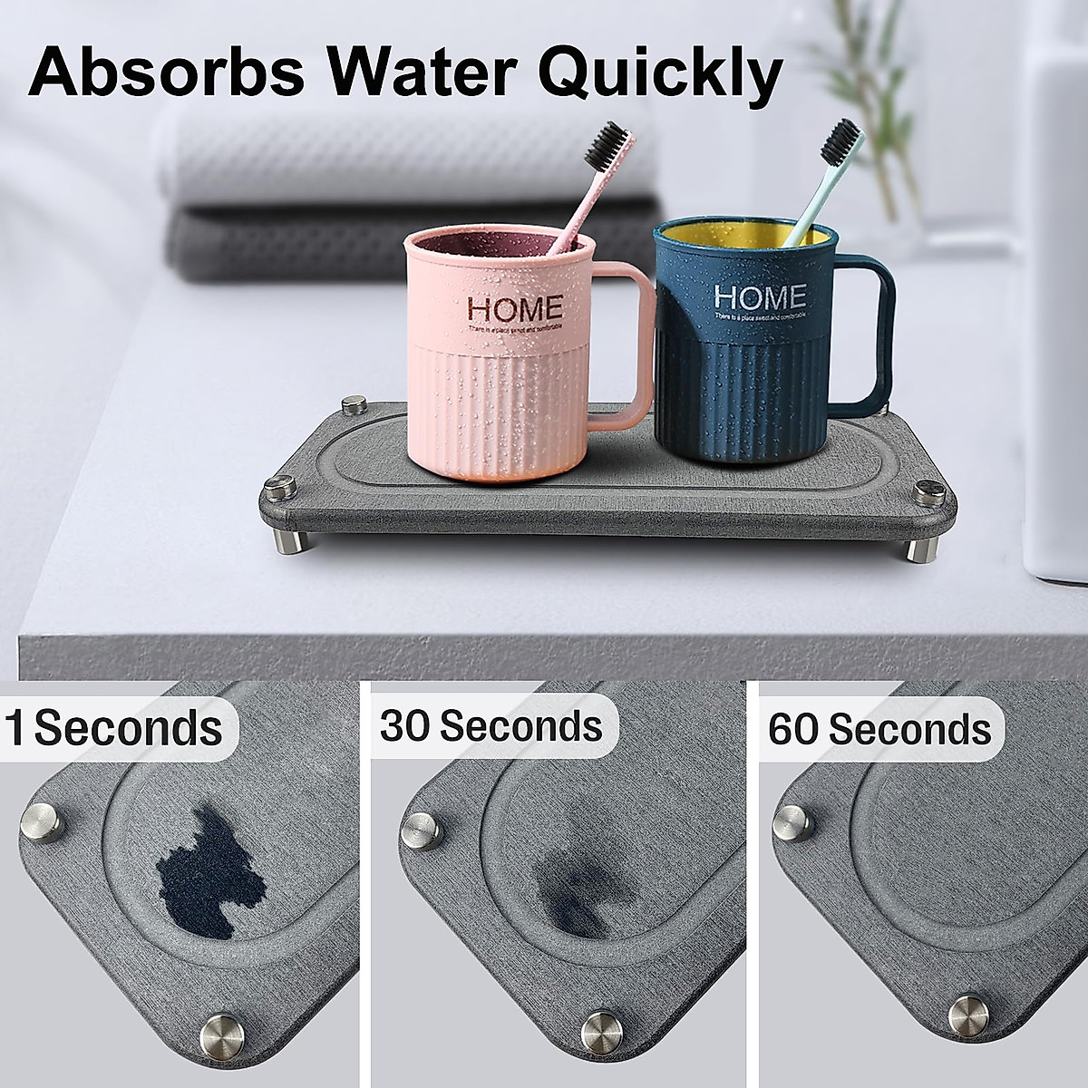 ZGWJ 2PCS Instant Dry Sink Caddy for Kitchen Sink Organizer Fast Drying Stone Sink Tray for Bathroom Diatomaceous Earth Sink Sponge Holder