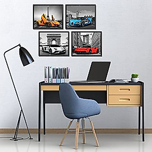 zsjcyGG Car Themed Wall Art,Car Posters for Boys Room,Canvas Car Art Print Set of 4 Unframed (10x8in)-Black and White Car Pictures for room Decor