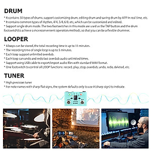 Btuty Effect Pedal Drum & Looper Effector Mini 2-in-1 Looper & Drum Machine Double Footswitch Looper Pedal Looper Guitar Pedal 30 Drums & 4 Loops High Tuner