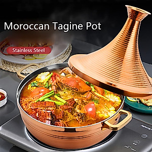 22cm Stainless Steel Tagine Pot Moroccan Tajine Cooking Cookware with Cone-Shaped Closed Lid for Stew Casserole Slow Cooker, 1-2 People Use