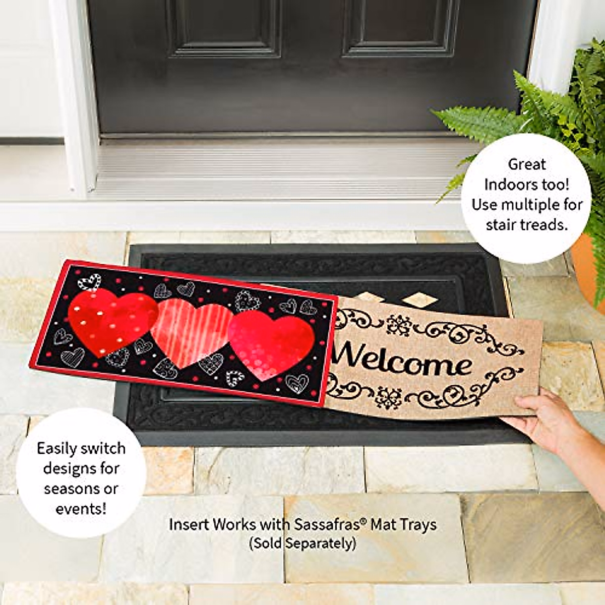 Evergreen Sassafras Valentine's Heart Interchangeable Entrance Doormat | Indoor and Outdoor | 22-inches x 10-inches | Non-Slip Backing | All-Season | Low Profile | Home Décor