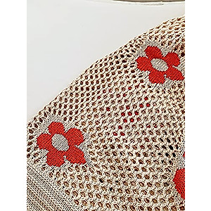 Verdusa Women's Floral Print Crochet Tote Bag Shoulder Handbags Summer Shopping Bags Apricot one-size