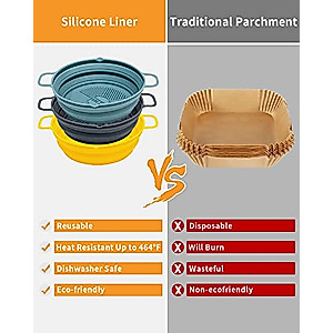 Air Fryer Silicone Pot - Foldable & Reusable Air Fryer Silicone Liner - Easy Cleaning Air Fryer Oven Accessories - No Need to Clean the Air Fryer, For 3 to 5 QT