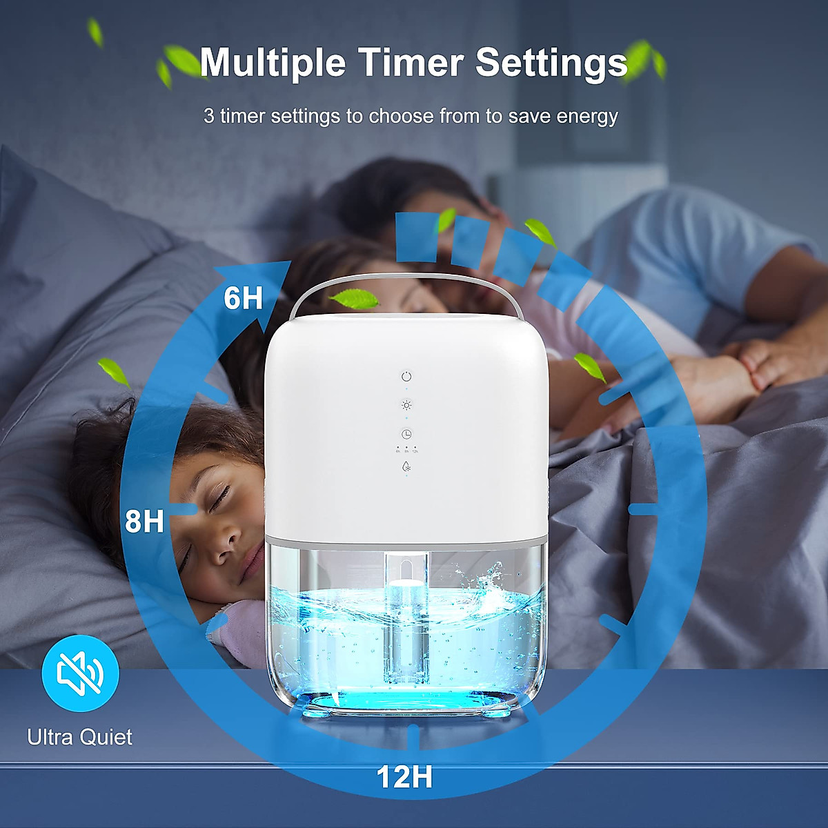 Dehumidifiers, Small Dehumidifiers for Home 320 Sq.Ft with Timer, LED Light 50oz(1500ml) Auto Defrost Portable Dehumidifiers for RV Bedroom Bathroom Closet Kitchen Office, Ultra Quiet