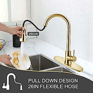 Mitcent Kitchen Faucet with Pull Down Sprayer 16 Inch, Champagne Bronze, with Deck Plate, High Arc Single Handle, 1 or 3 Holes, Stainless Steel for Kitchen Sink