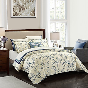 Casabolaj Blue&White Luxury Vintage Duvet Covers Set 3 Pieces Do Not Include Filling Deluxe French Country Watercolor 100% Egyptian Cotton Sateen 400 TC Button Closure and Corner Ties King Size