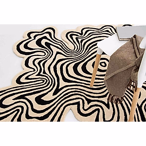 ECLATIQUE RUG Premium Irregular Splash Patterened Area Rug - 7X7 - Cream and Black - Luxury Floor Accent for Living Room, Bedroom, Dining Room, Elegant Hand Tufted Entryway Carpet