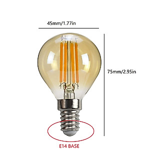 YDJoo E14 LED Bulb 4W G45 LED Globe Filament Bulb Dimmable Edison Filament Light Bulbs 40 Watt Equivalent Warm White 2700K E14 European Base Amber Glass Round Vintage Light Bulb, 6 Pack