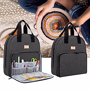 CURMIO Embroidery Bag, Portable Embroidery Project Storage for Embroidery Hoops, Floss, and Cross Stitch Supplies, Bag ONLY, Black (Patented Design)