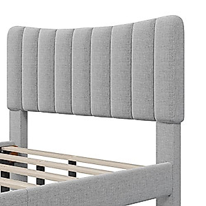 Livavege Bed Frame Full Size with Wingback Headboard, Upholstered Platform Bed Frame with,Solid Wood Slats Support, Full Bedframes No Box Spring Needed, Noise-Free
