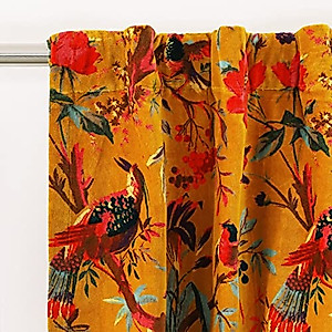 Velvet Curtains, Luxury Drapes for Living & Bedroom Curtains, Many Color Velvet Curtains, Boho Custom Curtains Window Treatments Panels, Floral & Bird (1, Yellow, 47 W X 84 L)