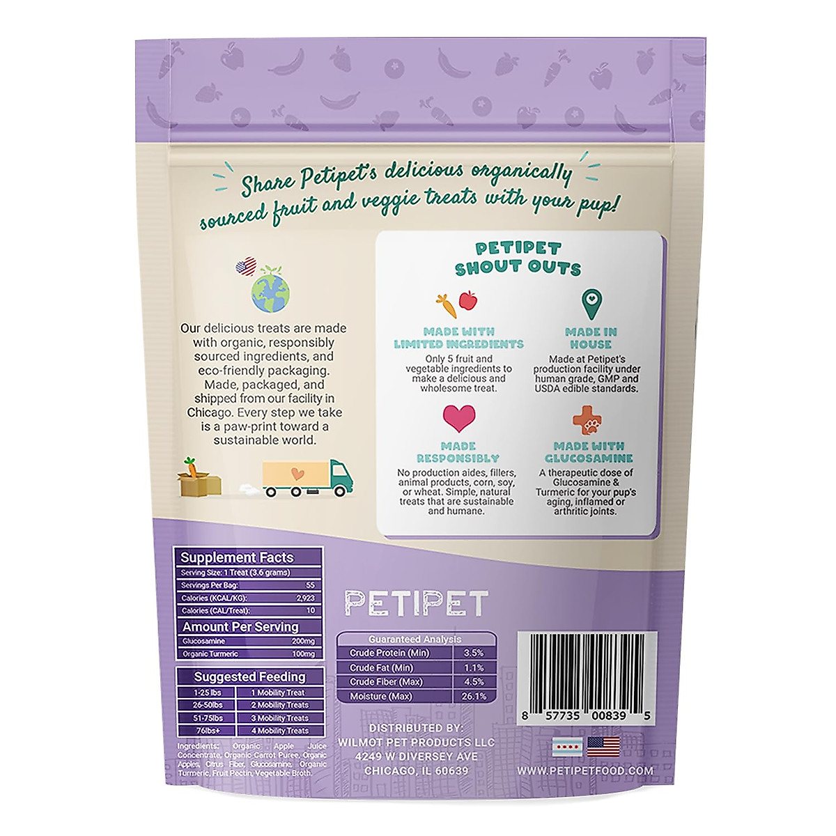 Petipet Hip and Joint Supplement for Dogs - Glucosamine and Tumeric Treats - Anti-Inflammatory Chews for Joint Health Support, Arthritis, Pain Relief - For Large and Small Breeds, Senior Dogs, Puppies