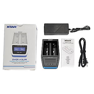 Smart Fast Battery Charger XTAR Over 4 Slim 12V 4.1A w/LCD Display for Rechargeable Batteries Li-ion/IMR/INR/ICR 18650 18700 20700 21700 22650 26650 (Black)