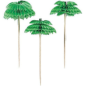 Amscan 401200 Palm Tree Honeycomb Picks - Pack of 12 | 4" - Green