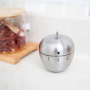 Wailicop Apple Kitchen Timer Stainless Steel Mechanical Rotating 60 Minute Alarm Timer Count Down Timer for Learning, Cooking, Cosmetic Applications, Baking, Exercise