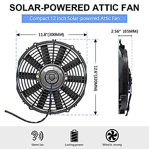 Pumplus Solar 12V DC Cooling Fan 80W Ventilator Gable Roof Vent Fan for Chicken Coop/Attic/Greenhouse