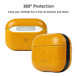 Alto Case for AirPods Pro 2 with Keychain, Italian Leather Case Cover Compatible AirPods Pro 2nd Generation 2022 Women Men Protective Hard Shell Supports Wireless Charging Front LED Visible (Brown)