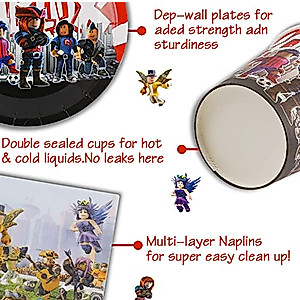 Robot Birthday Party Supplies for kids, 166Pcs Blocks Video Game Party Favors Decorations Tableware for Boys Girls, Happy Birthday Banner Cake Toppers Balloons Hats Plates Cups Napkins Tablecloth Photo Background Decor