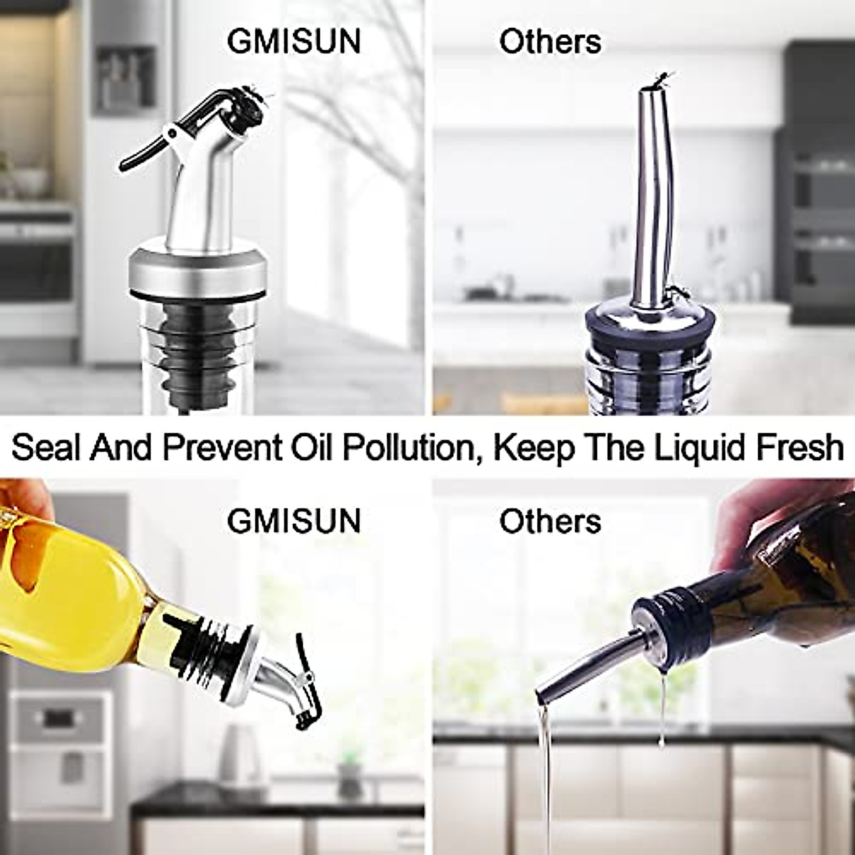 GMISUN 8oz Olive Oil Bottle Dispenser, 4 Pack Leakproof Oil And Vinegar Dispenser Set With Clear Glass Oil Bottle, Non-Drip Spouts, Black Caps, Funnel And Labels