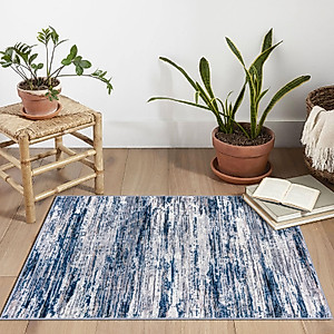 Siiloom 2x3 Navy Blue Gray Neutral Multi Modern Abstract Rug for Entryway, Super Soft Smal Area Rug, Washable Rug with Non-Slip Kitchen Rugs, Low-Pile Mat for Kitchen, Bedside, Indoor Door Mat