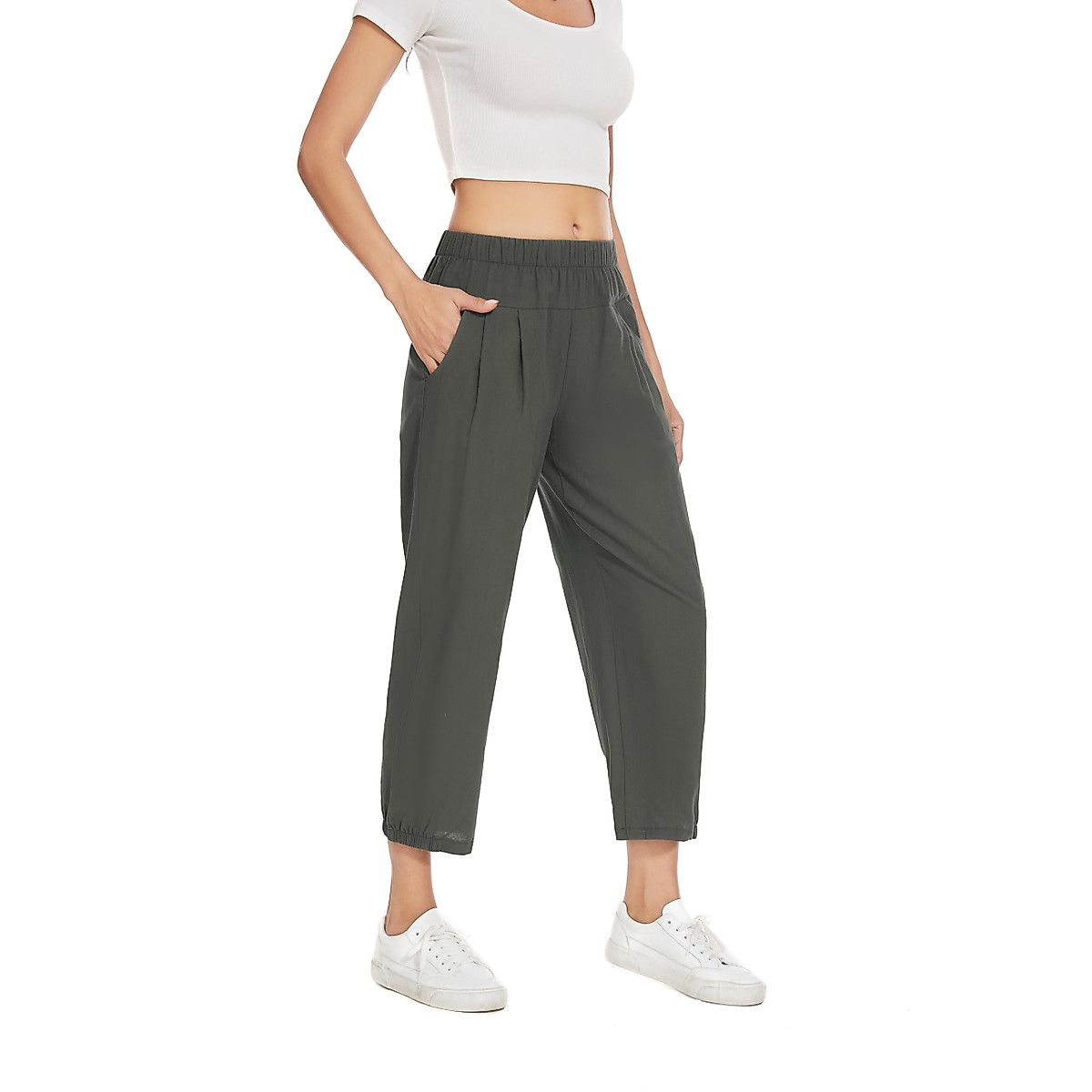 Women's Capri Yoga Pants Loose Soft Workout Causal Lounge Pants with Pockets Gray Small