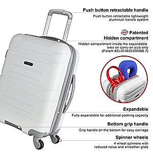 Olympia U.S.A. Denmark Expandable Hardcase Suitcase with Spinner Wheels, Available in 3-Piece Luggage Set and Carry-On Size, White