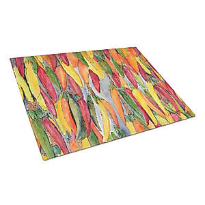 Caroline's Treasures 8893LCB Hot Peppers Glass Cutting Board Large Decorative Tempered Glass Kitchen Cutting and Serving Board Large Size Chopping Board