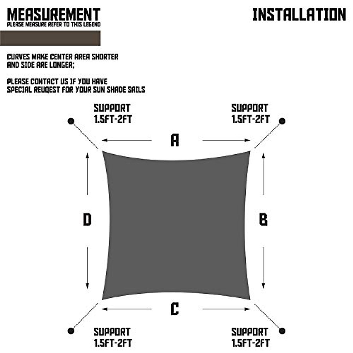 TANG Sunshades Depot 10'x10' Brown Sun Shade Sail with 6" in Hardware Kit 180 GSM Square U*V Block Durable Fabric Outdoor Canopy Patio Garden Yard Pergola Kindergarten Playground Custom