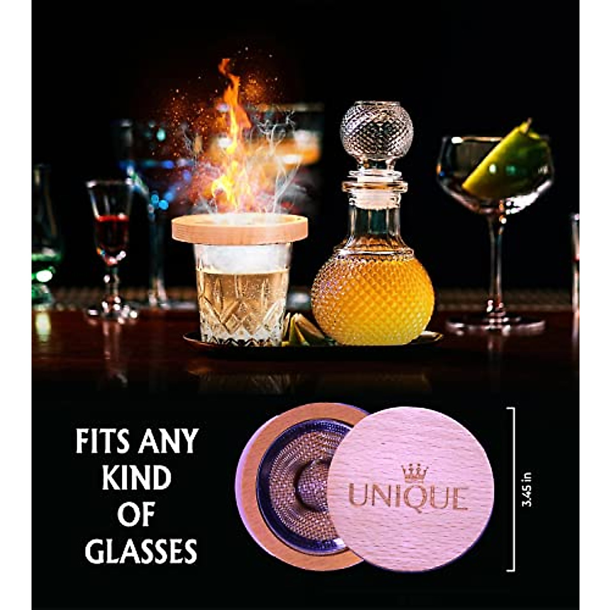 Smoked Old Fashion Whiskey Cocktail Smoker Kit & 4 Wood Chips(Apple, Oak, Cherry and hickory) -Old Fashioned Smoker Kit Bar accessories. Bourbon gifts for men & women. Butane is not included