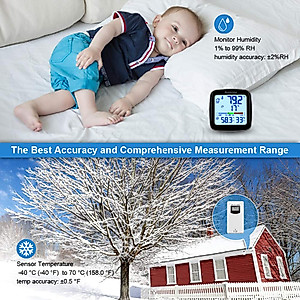 SMARTRO SC92 Professional Indoor Outdoor Thermometer Wireless with 3 Sensors Digital Hygrometer Room Humidity Gauge Temperature and Humidity Meter & Pro Accuracy Calibration