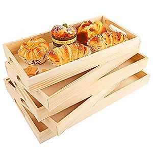 Aodaer 5 Packs Wooden Nested Serving Trays Kitchen Nesting Trays Wooden Trays Rectangular Shape Wood Trays for Kitchen, Breakfast, Party