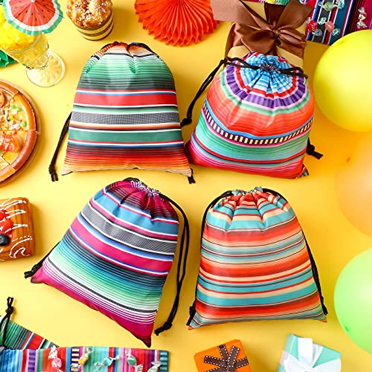 Shappy 20 Pack Mexican Candy Bags Fiesta Gift Bag, 9.8 x 7.8 Inch, Mexican Themed Party Decorations Cloth Gift Bags with Drawstring Cotton Candy Bags for Fiesta Party Favors Candy Gift Decorations