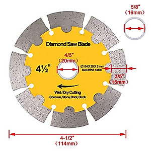 NYTiger 3 Pack 4-1/2 inch Diamond Saw Blades 4.5" Angle Grinder Disc Wet Dry Segmented  Cutting Wheel with 4/5-5/8 inch Arbor for Concrete Stone Brick Block Masonry
